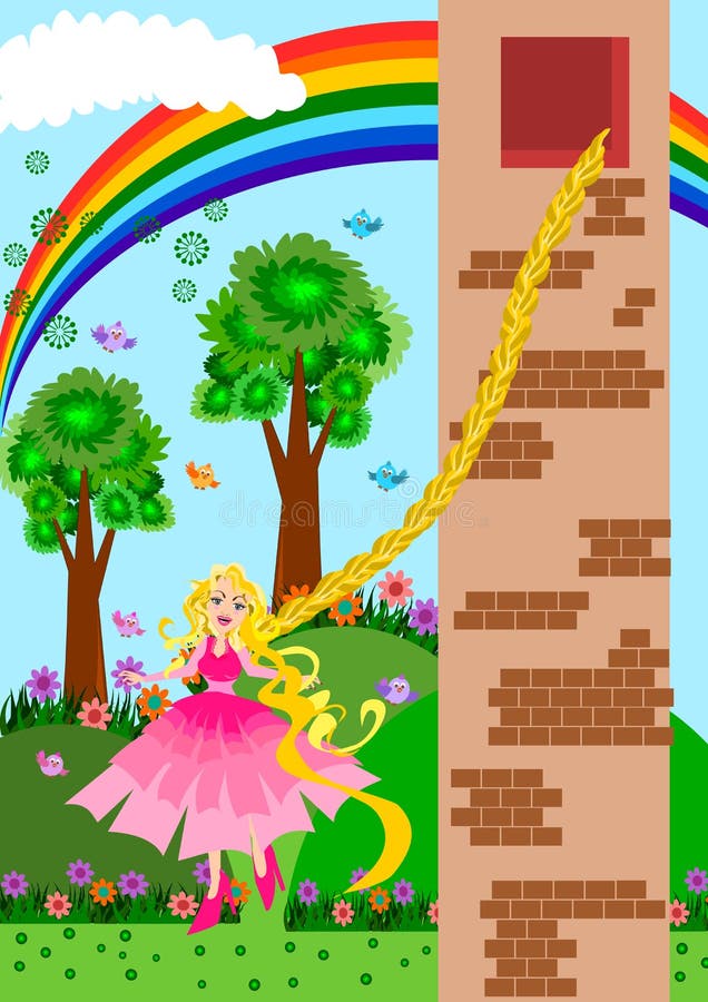 Golden Hair Princess Rapunzel in Soft Color Scene Stock Illustration ...