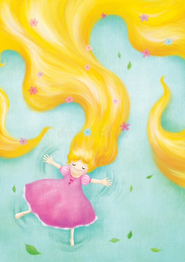 Rapunzel Relaxing Lay Down on Grass Stock Illustration - Illustration ...