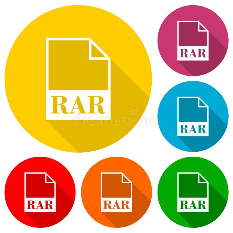 RAR File Icons Set with Long Shadow Stock Vector - Illustration of ...