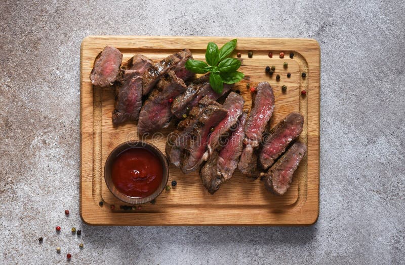 Rare Beef Steak, Slice on Wood Board. Stock Image - Image of roast ...
