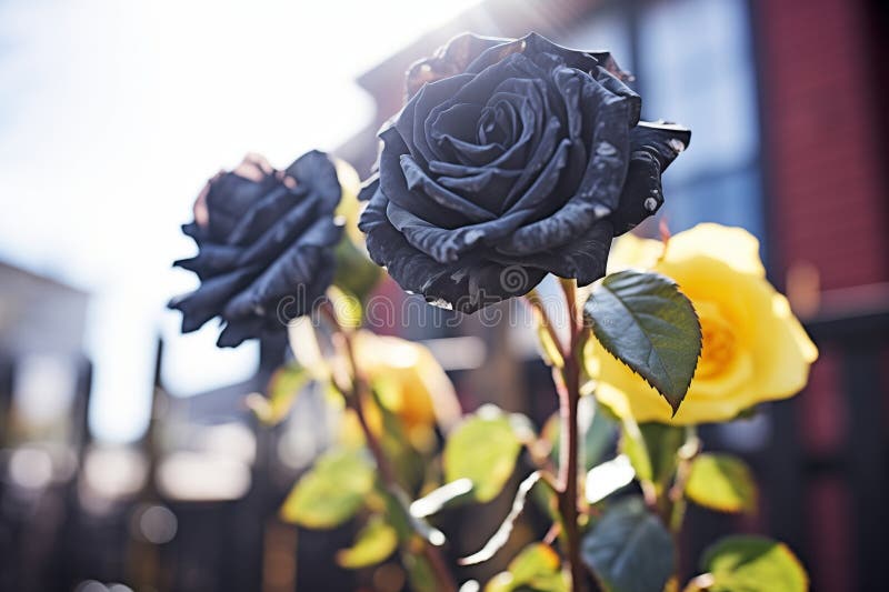 Rare Black Roses in Full Bloom Under Direct Sunlight Stock Image ...