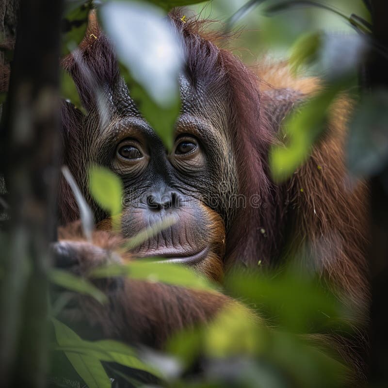 Rare Bornean Orangutan in the Rainforests of Borneo Stock Illustration ...