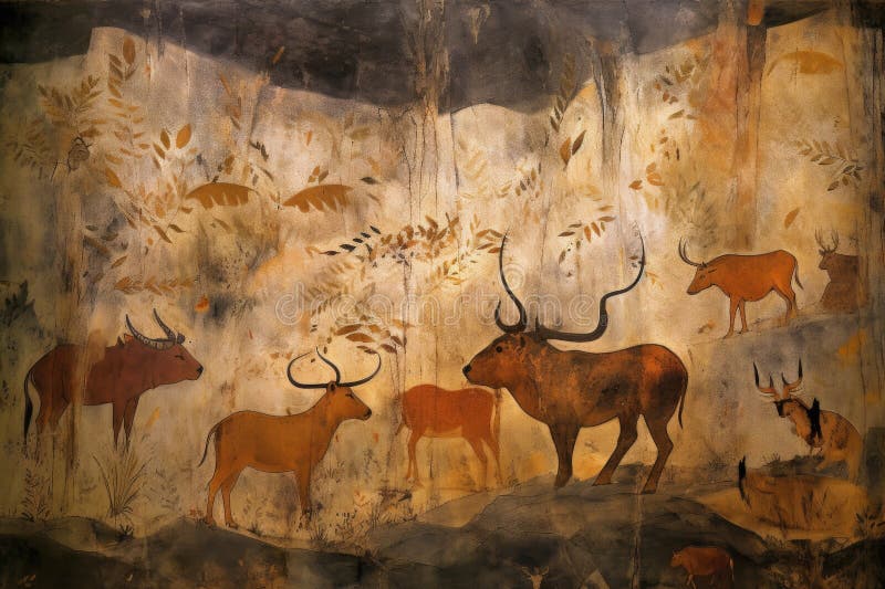 Rare Cave Art Featuring Extinct Species Stock Illustration ...