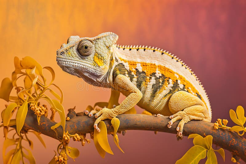 Rare Chameleon, Tree, Green, Colorful, Bokeh Stock Illustration ...