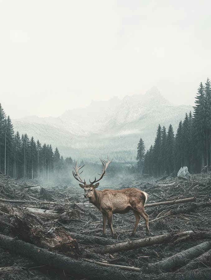 A Rare Deer Stands Alone in a Devastated Forest, Surrounded by Fallen ...