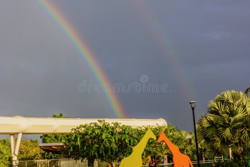 Rare Double Rainbow in Miami Stock Image - Image of light, rainbow ...