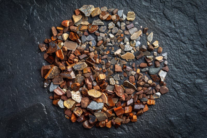 Rare Earth Mineral Flakes Artfully Arranged on Dark Slate for Elegant ...