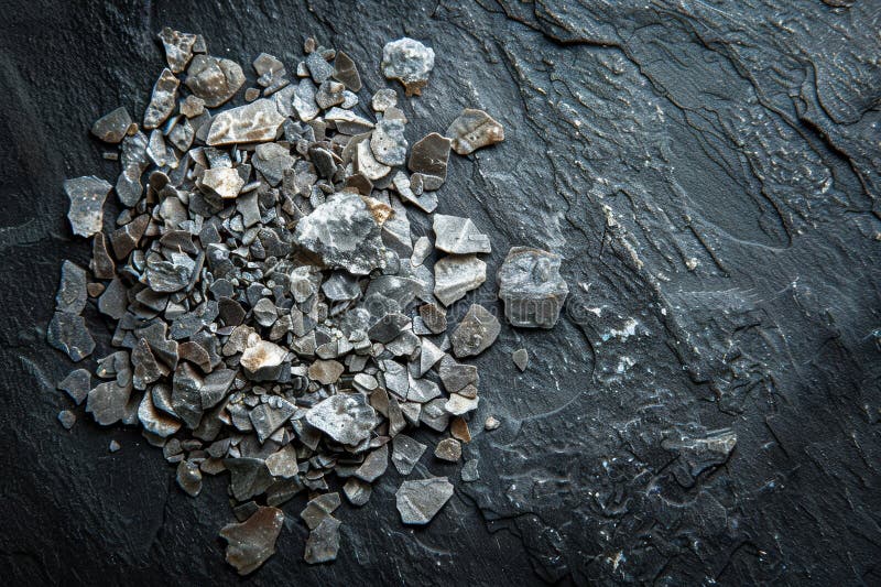 Rare Earth Mineral Flakes Artfully Arranged on Dark Slate for Elegant ...