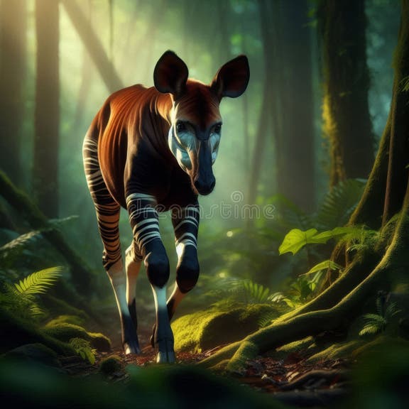 A Rare Encounter with an Okapi Stock Illustration - Illustration of ...
