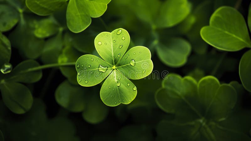 A Rare Four Leaf Clover A Symbol Of Luck Among The Lush Three Leaf Clover Stock Illustration
