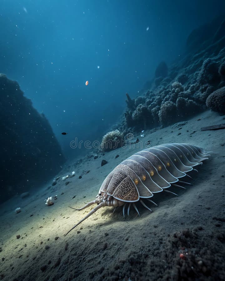 Rare Giant Isopod Crawling on Ocean Floor in Underwater Scene Stock ...