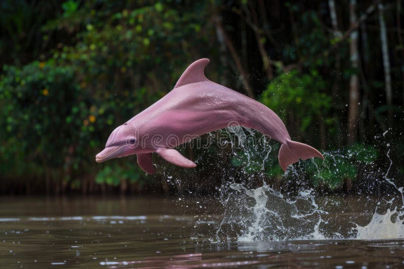 A Rare and Playful Pink River Dolphin Leaping Out of the Water in the ...