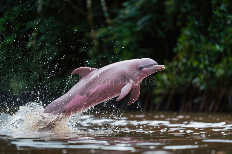 A Rare and Playful Pink River Dolphin Leaping Out of the Water in the ...