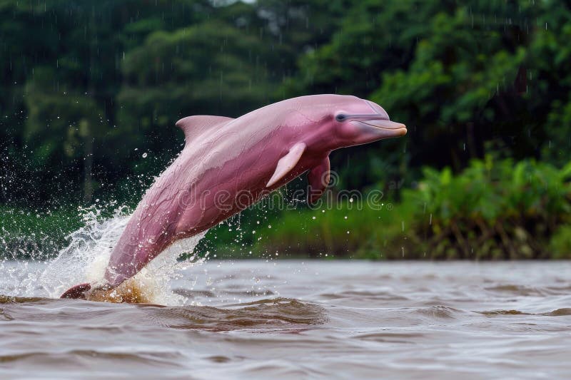 A Rare and Playful Pink River Dolphin Leaping Out of the Water in the ...