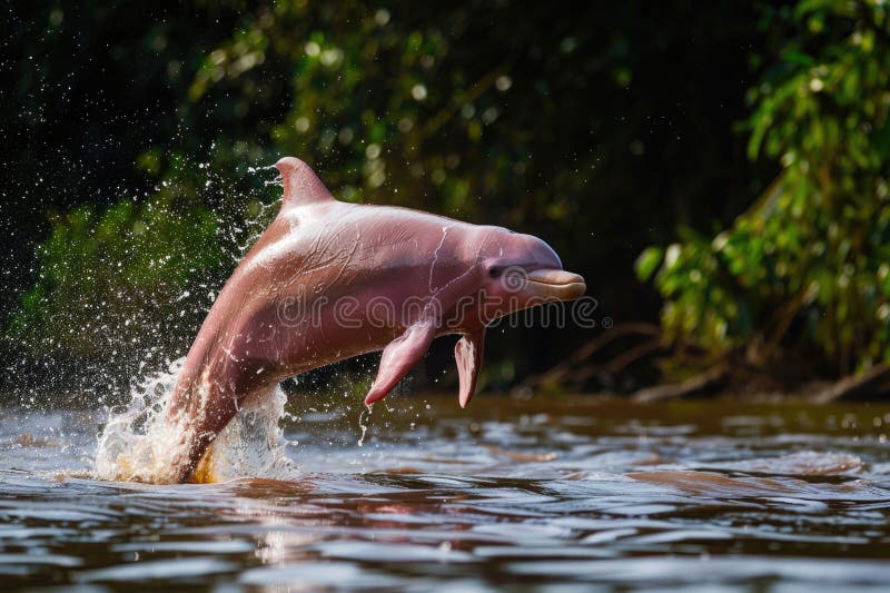 A Rare and Playful Pink River Dolphin Leaping Out of the Water in the ...