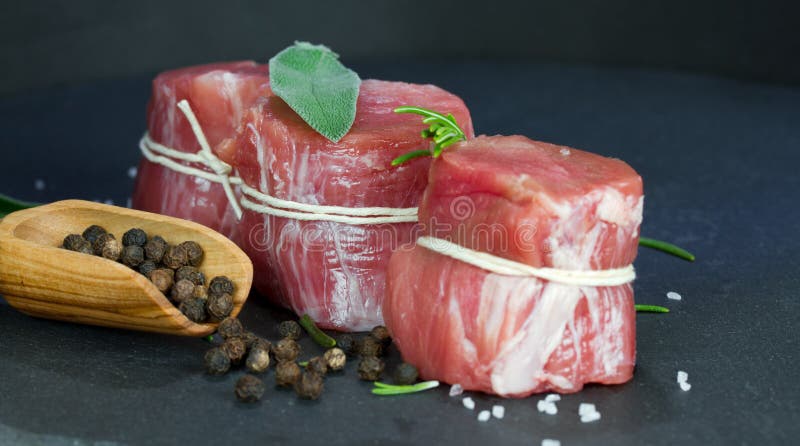 Rare Pork Fillet with Pepper Stock Photo - Image of loin, closeup ...