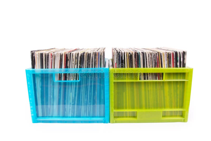 Rare Records in Two Plastic Boxes Stock Image - Image of stereo, record ...
