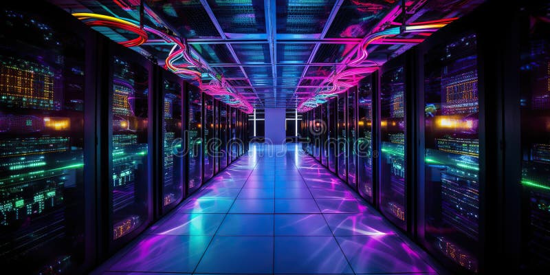 Rare View Inside a High-tech Server Room with Multicolored Led Lights ...