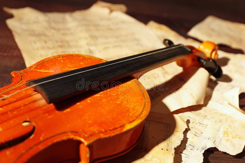 Rare Violin and Old Music Notes Closeup Stock Photo - Image of ...