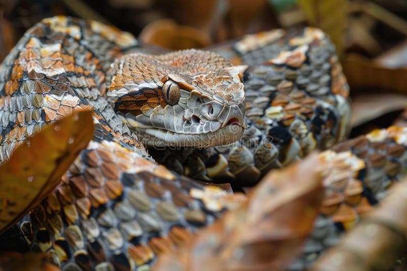 A Rare, Vividly Patterned Gaboon Viper Coiled in the Underbrush of a ...