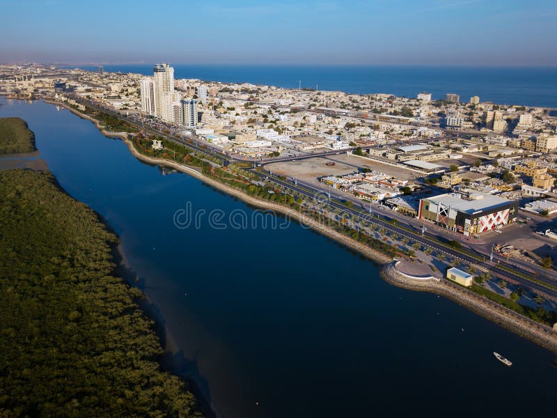 Ras Al Khaimah Corniche with Mangroves Aerial View Stock Photo - Image ...