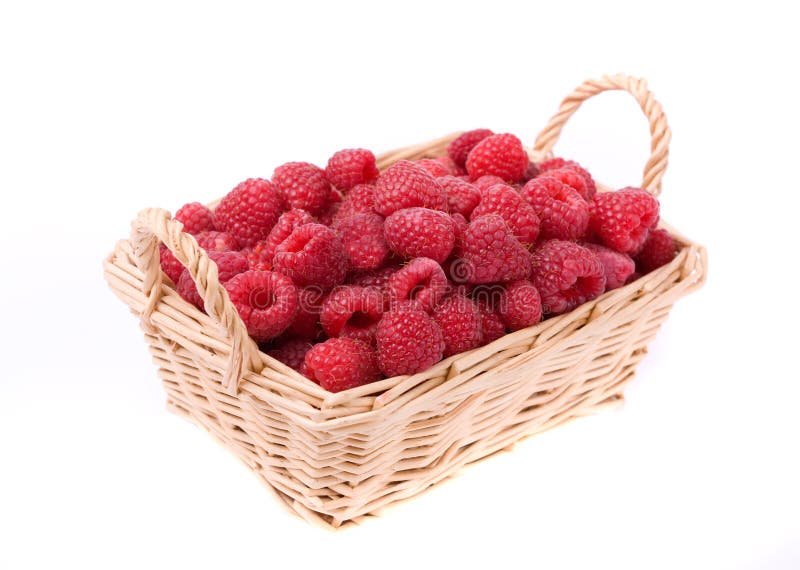 Raspberries in the Basket Isolated on White Stock Photo - Image of ...