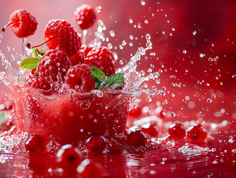 Raspberries are Being Splashed with Water Stock Photo - Image of ...