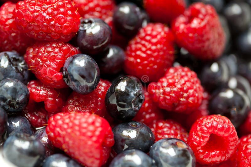 Raspberries and Blueberries Stock Photo - Image of fruit, shiny: 16019750