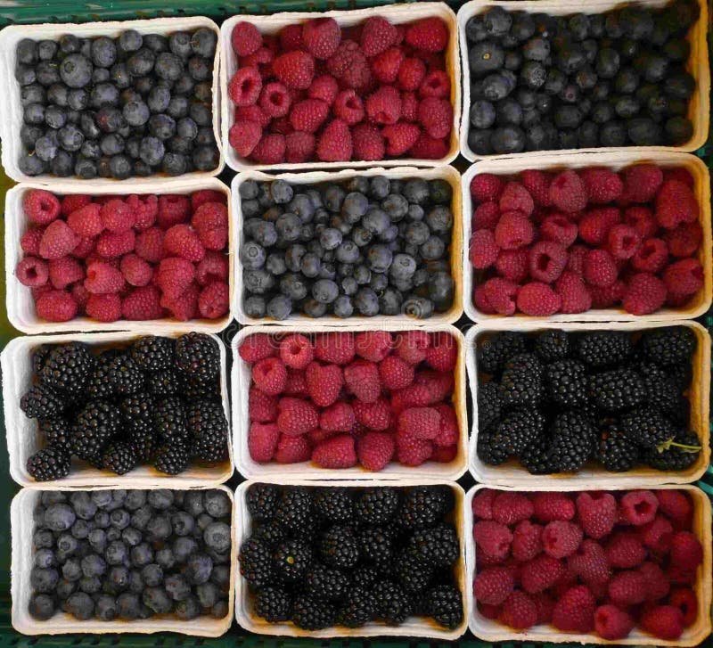 Raspberries-blueberries-blackberries Stock Image - Image of market ...