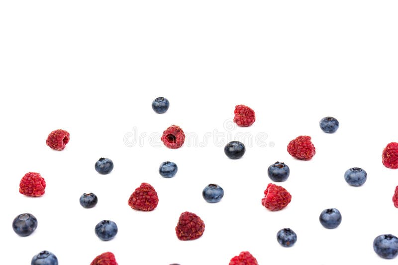 Raspberries and Blueberries Isolated on White Background Stock Photo ...