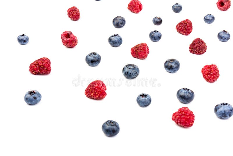 Raspberries and Blueberries Isolated on White Background Stock Photo ...