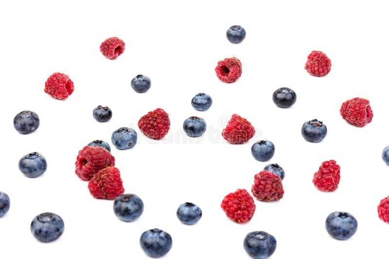 Raspberries and Blueberries Isolated on White Background Stock Photo ...