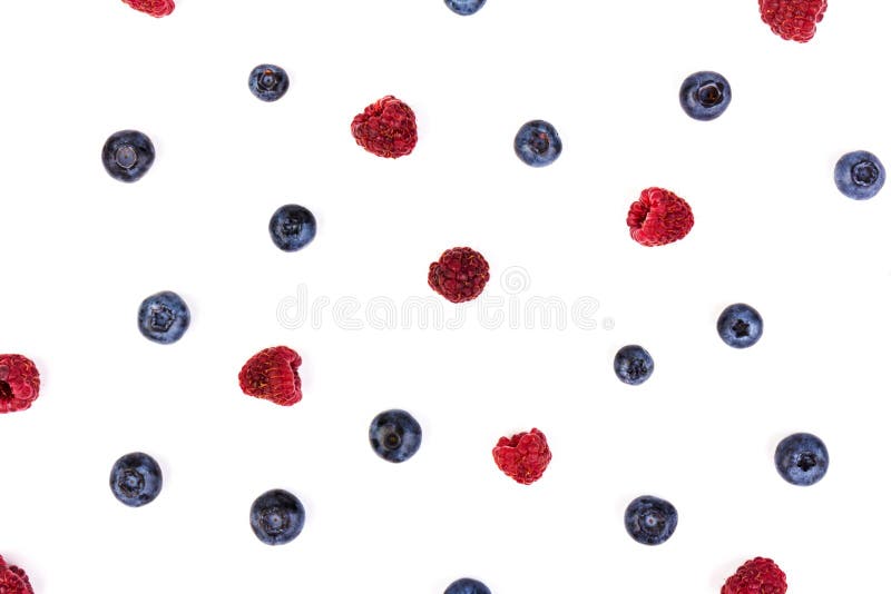 Raspberries and Blueberries Isolated on White Background Stock Image ...