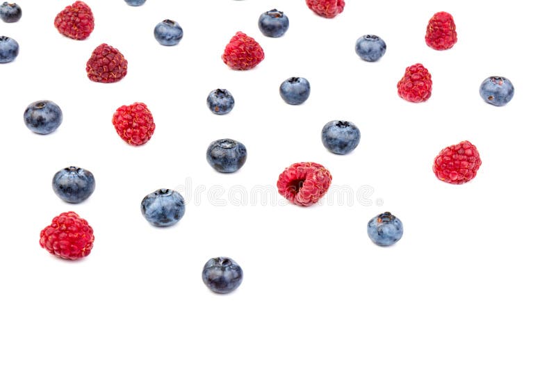 Raspberries and Blueberries Isolated on White Background Stock Photo ...