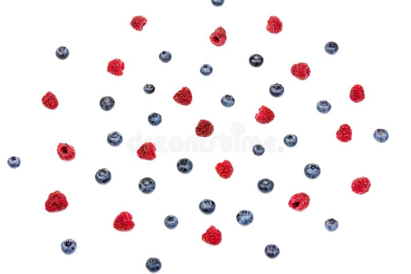 Raspberries and Blueberries Isolated on White Background Stock Photo ...