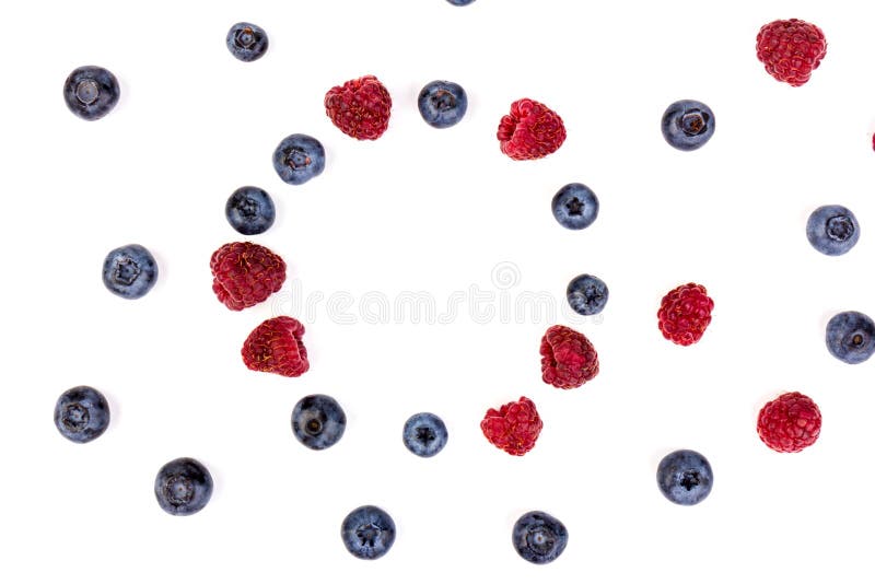 Raspberries and Blueberries Isolated on White Background Stock Photo ...