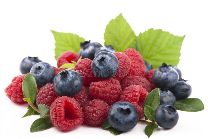 Raspberries and Blueberries on White Background Stock Photo - Image of ...