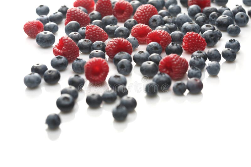 Raspberries and Blueberries on White Background Stock Image - Image of ...
