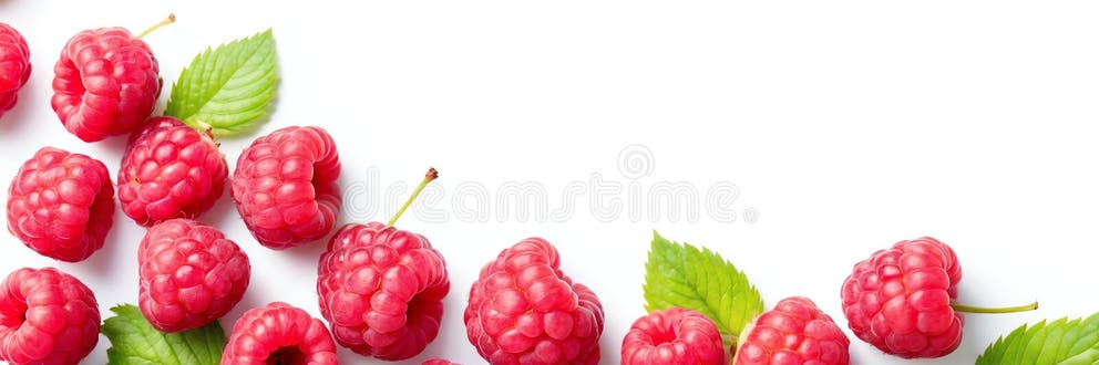 Raspberries on Border Side on Plain White Background Copyspace Ai ...