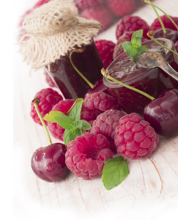 Raspberries and Cherries and Jam Stock Image - Image of breakfast ...