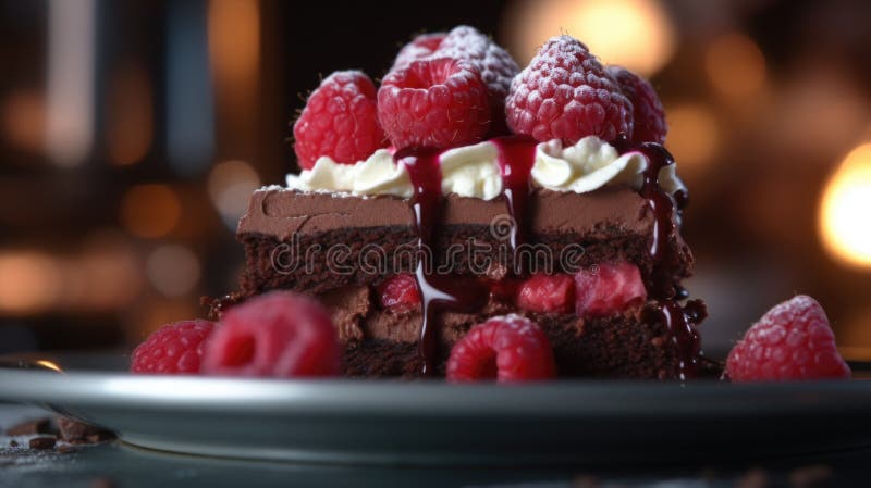 Raspberries on Chocolate Cake Stock Image - Image of picnic, topping ...