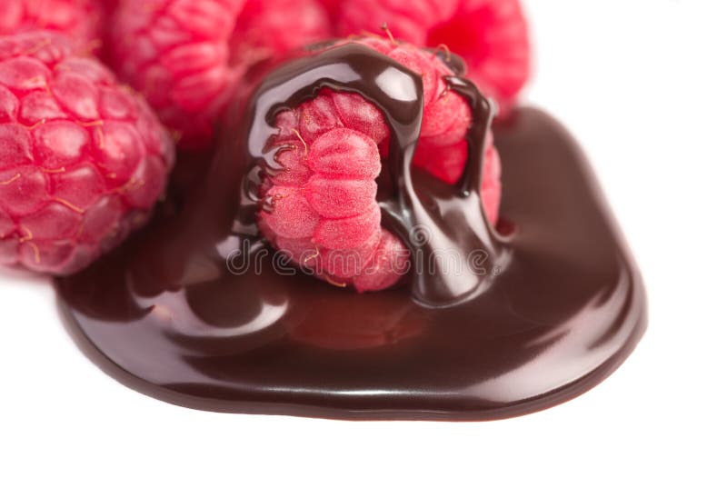 Raspberries in Chocolate Sauce on White Stock Image - Image of isolated ...
