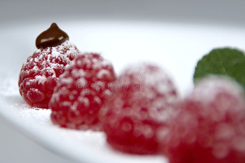 Raspberries with Chocolate and Sugar Powder Stock Photo - Image of ...