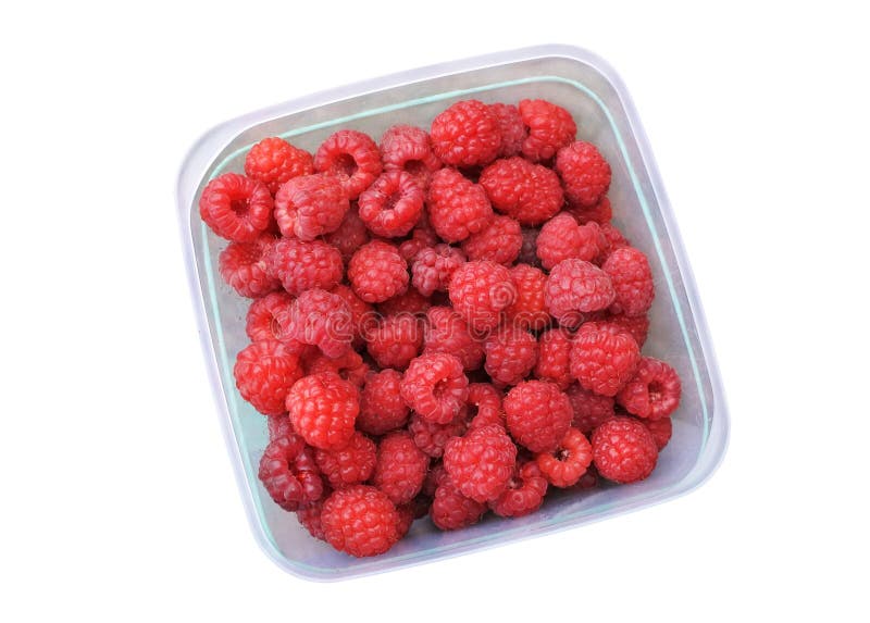 Raspberries in a container stock image. Image of dessert - 136151729
