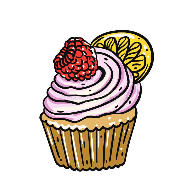 Cupcake with Cherry. Hand Draw Vector Illustration. Cartoon Style Stock ... Cupcake with Cherry. Hand Draw Vector Illustration. Cartoon Style Stock ...