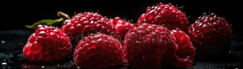 Raspberries with Droplets on a Black Background. Generative AI Stock ...