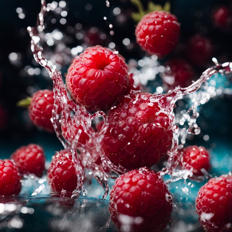 Raspberries Falling and Dipping into the Water. AI Generated ...