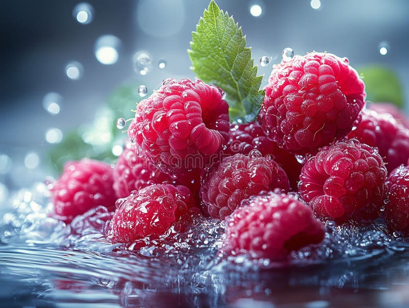 Raspberries Falling: Water Splash Moment Stock Image - Image of ...