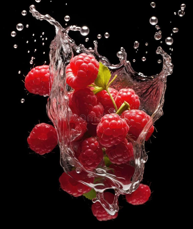 Raspberries Falling into the Water, Splashing Stock Image - Image of ...