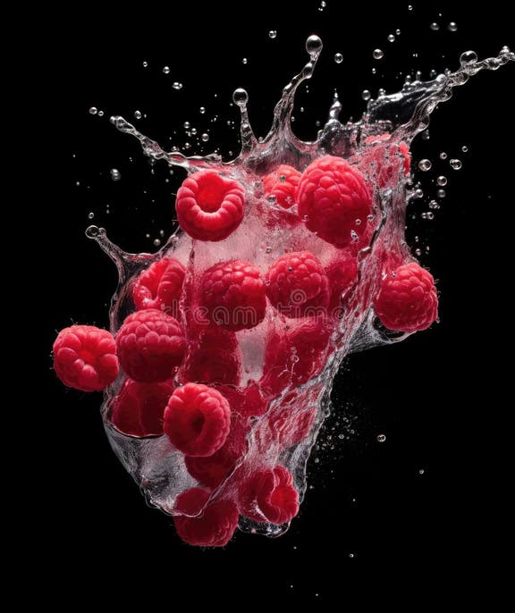 Raspberries Falling into the Water, Splashing Stock Image - Image of ...